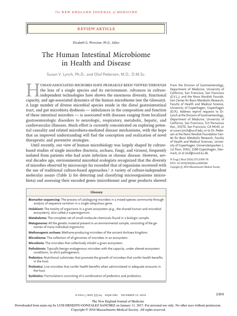 The Human Intestinal Microbiome in Health and Disease | PDF ...