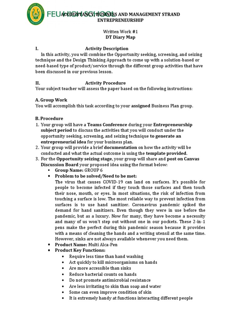 WW 1 DT Diary Map 1 | PDF | Entrepreneurship | Cognition