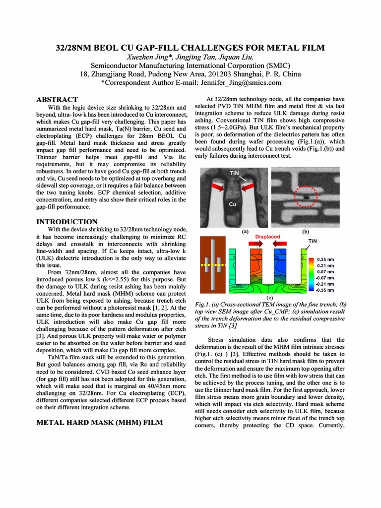 28NM Beol Cu Gap-Fill Challenges For Metal Film | PDF | Semiconductor ...