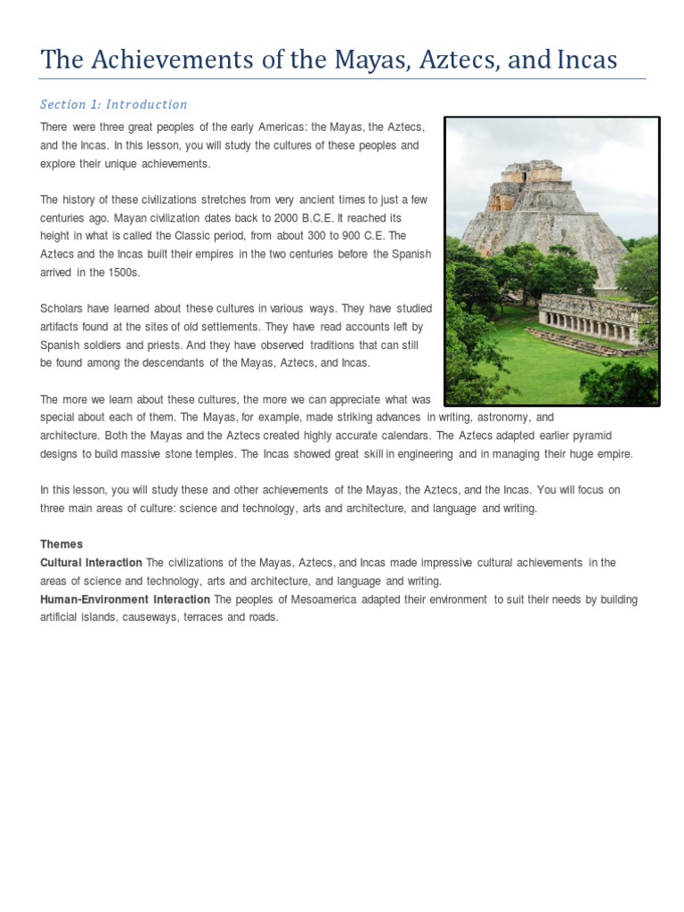 The Achievements of The Mayas, Aztecs, and Incas - Student Text | PDF ...