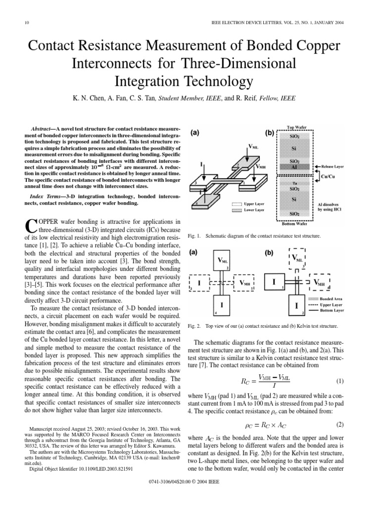 Contact Resistance Measurement of Bonded Copper Interconnects For Three ...