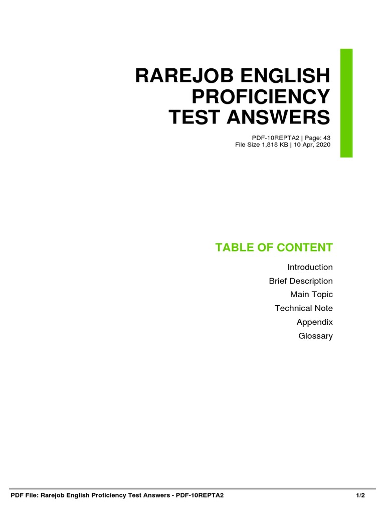Rarejob English Proficiency Test Answers: Table of Content | PDF