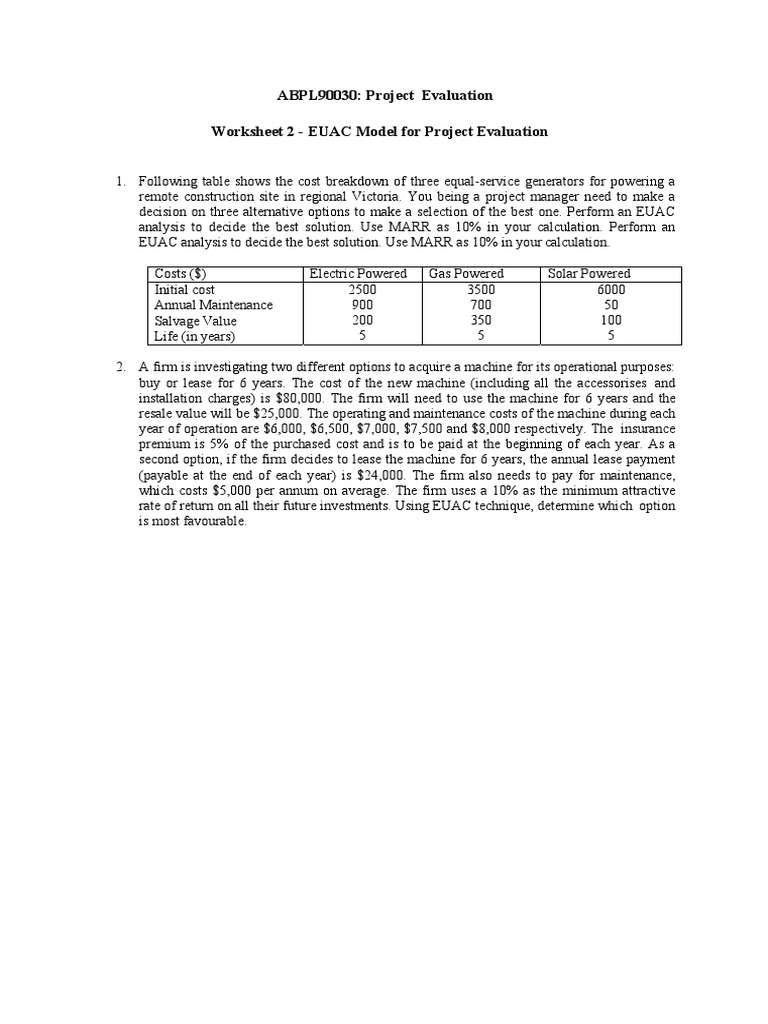 EUAC Analysis for Project Decisions | PDF