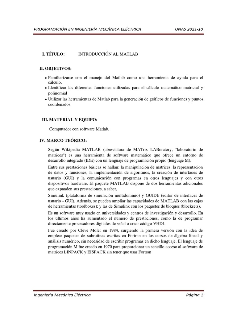 Guia de Introducción A Matlab - 2021-1 | PDF | Matlab | Informática