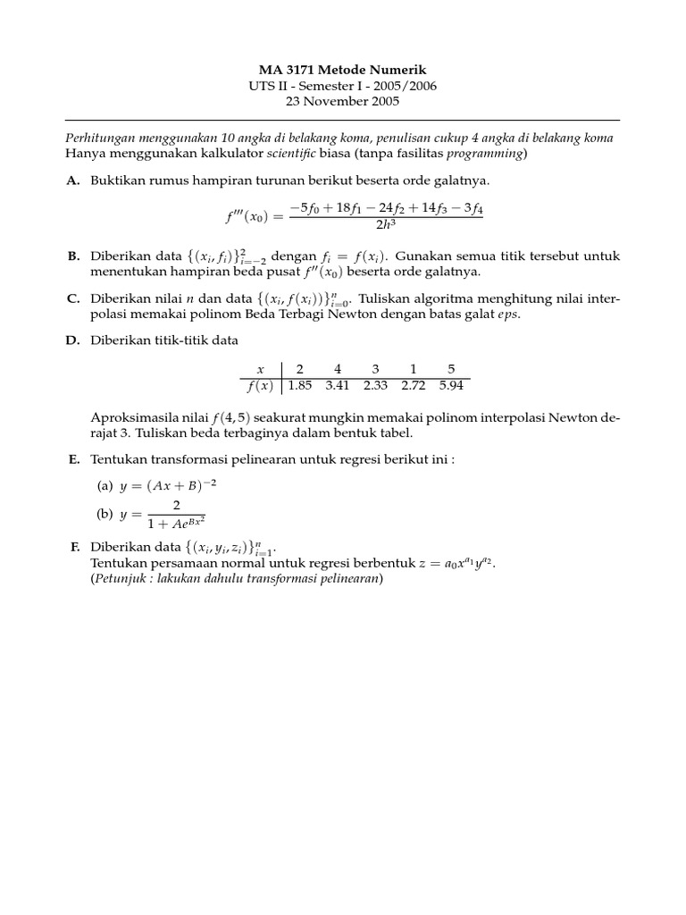 Metode Numerik 2005 Uts Ii1 | PDF | Metode & Bahan Ajar