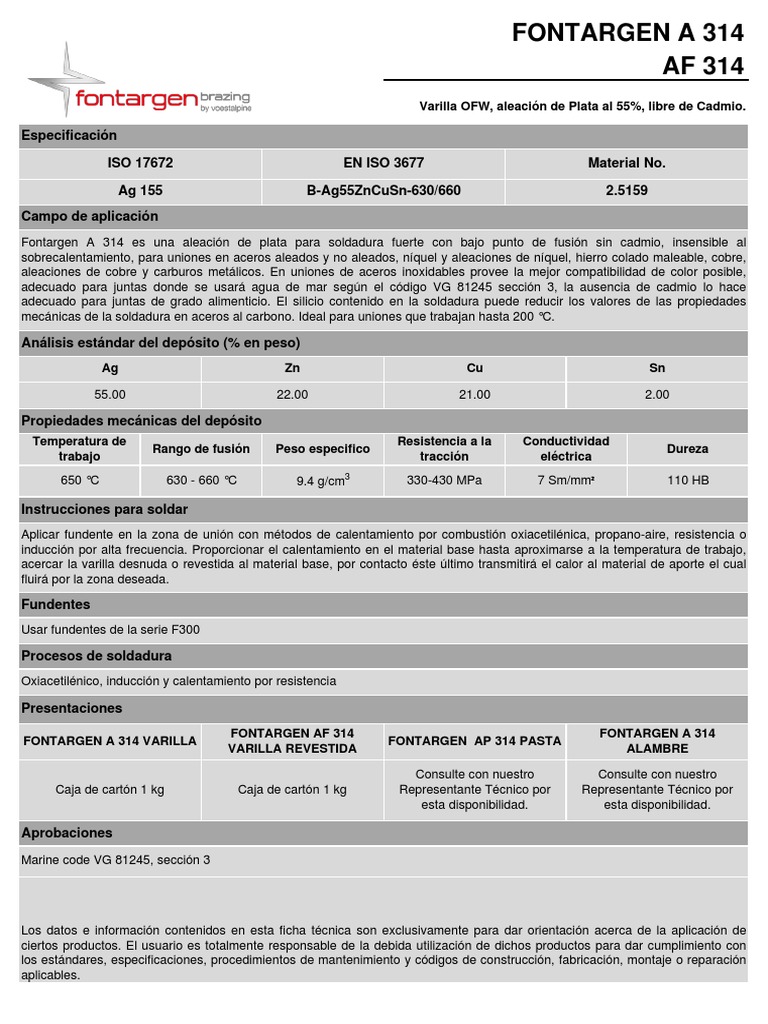 Fontargen A 314 Af 314 | PDF | Construcción | Soldadura