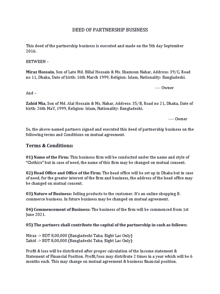 Deed of Partnership Business | PDF | Partnership | Banks