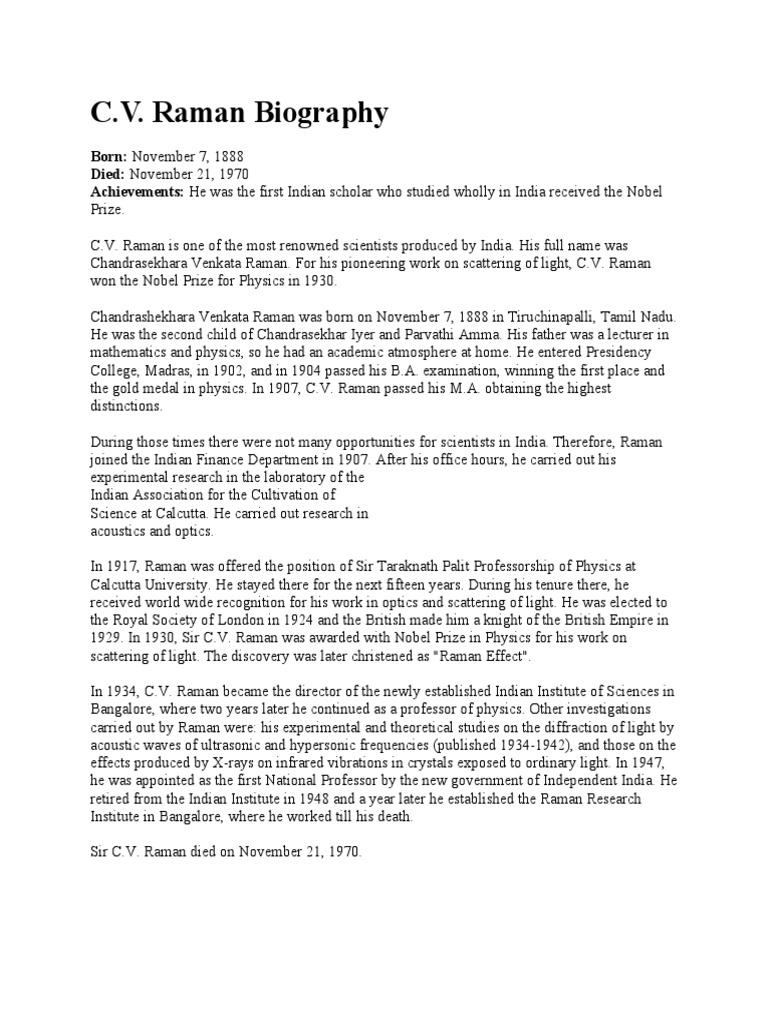 CV Raman | PDF | Electromagnetic Radiation | Physics