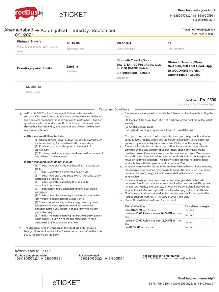 RedBus Ticket Format and Guidelines | PDF | Ticket (Admission) | Bus