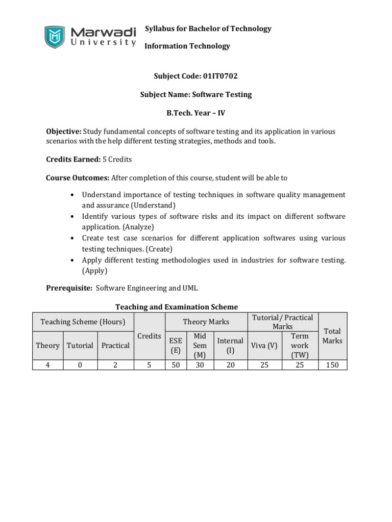 01it0702 Software Testing | PDF | Software Testing | Systems Science
