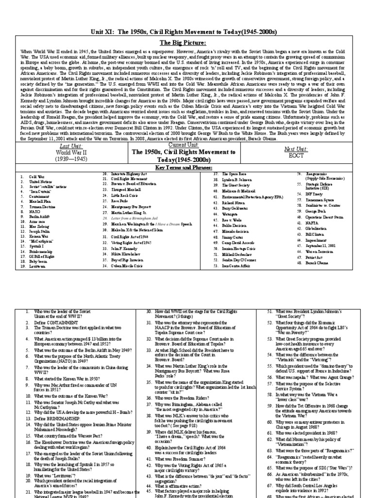 Unit 11 Organizer SSUSH 20-22 | PDF | The United States | Cold War