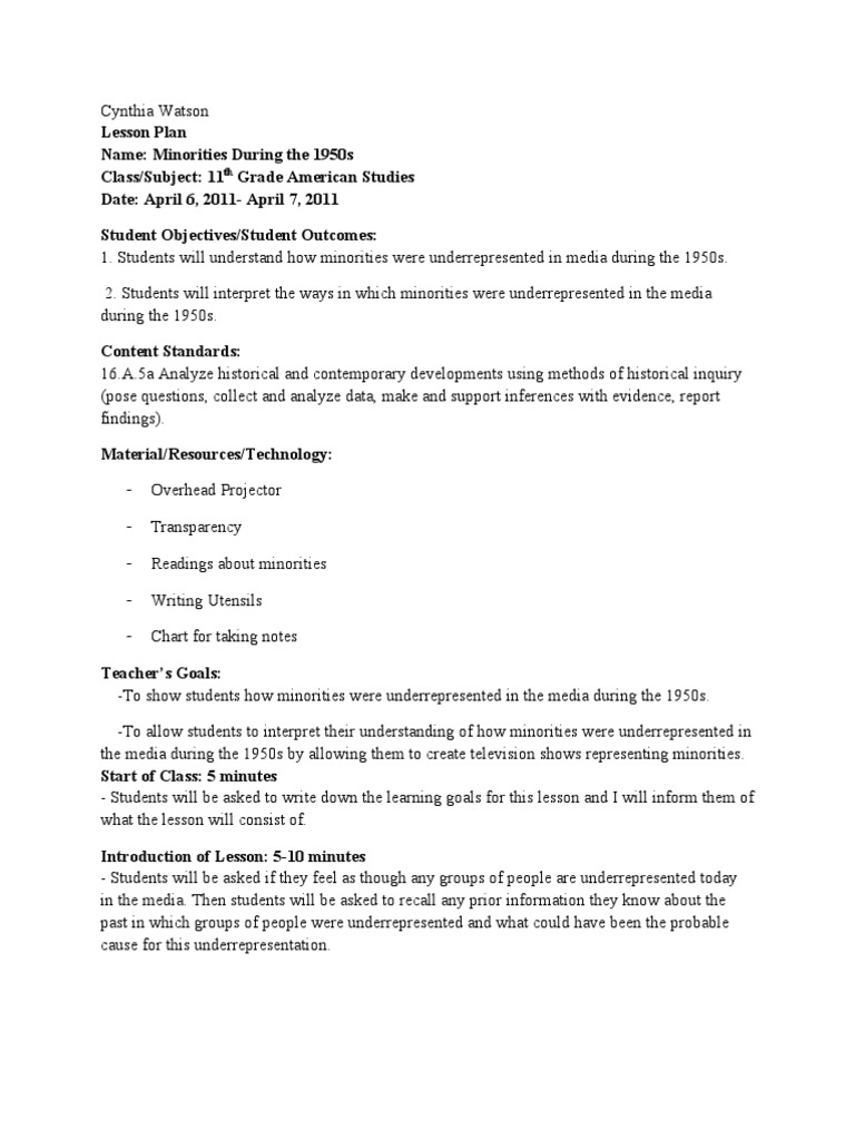 Minorities Lesson Plan | PDF | Lesson Plan | Change