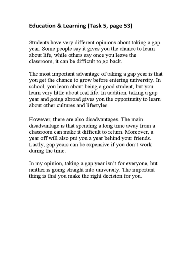 Gap Year Essay b1 | PDF