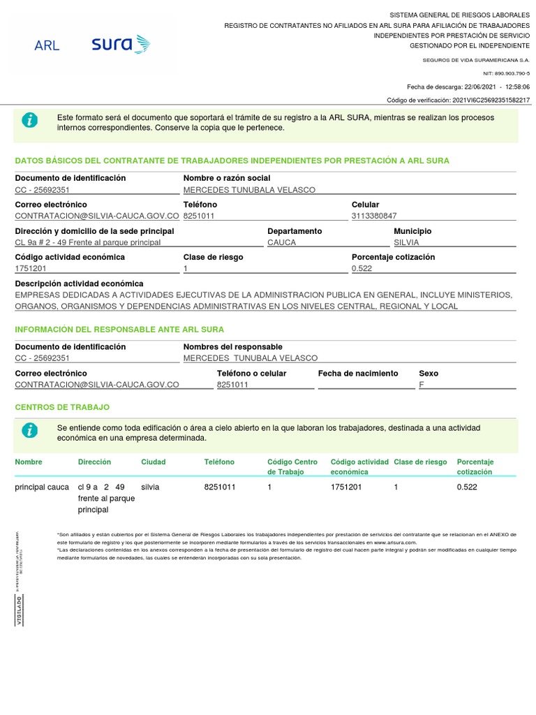 Formulario Inscripcion Arl Sura | PDF | Derecho laboral
