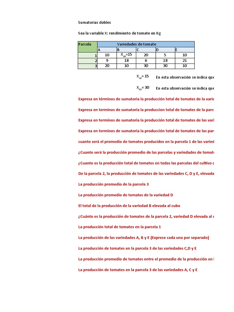 Ejercicios. Sumatorias Dobles | PDF