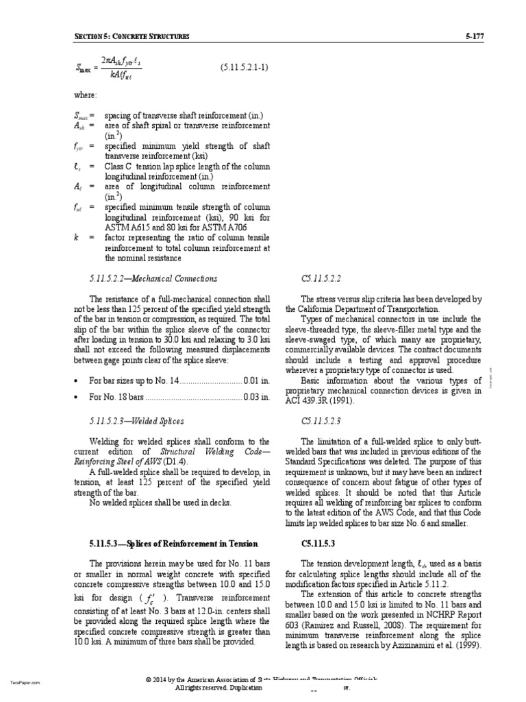 AASHTO LRFD Bridge Design Specifications 7th Ed. 2014 CL 5.11.5.3 | PDF ...