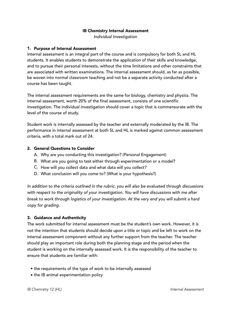 IB Chemistry Internal Assessment Guide | PDF | Educational Assessment ...