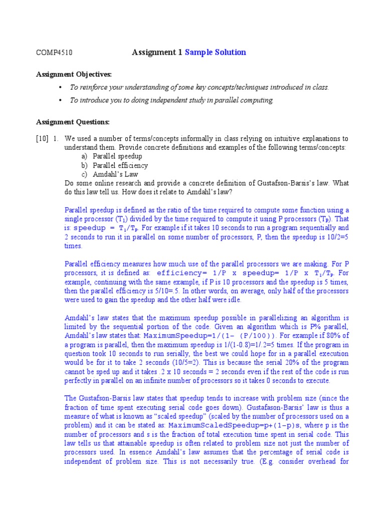 Assignment 1: Sample Solution | PDF | Parallel Computing | Central Processing Unit