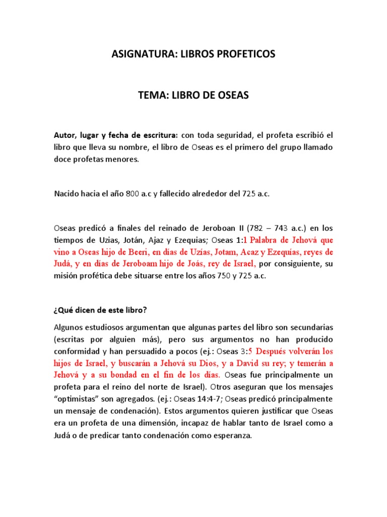 El libro de Oseas: autor y mensaje | PDF | El antiguo Israel y Judá ...