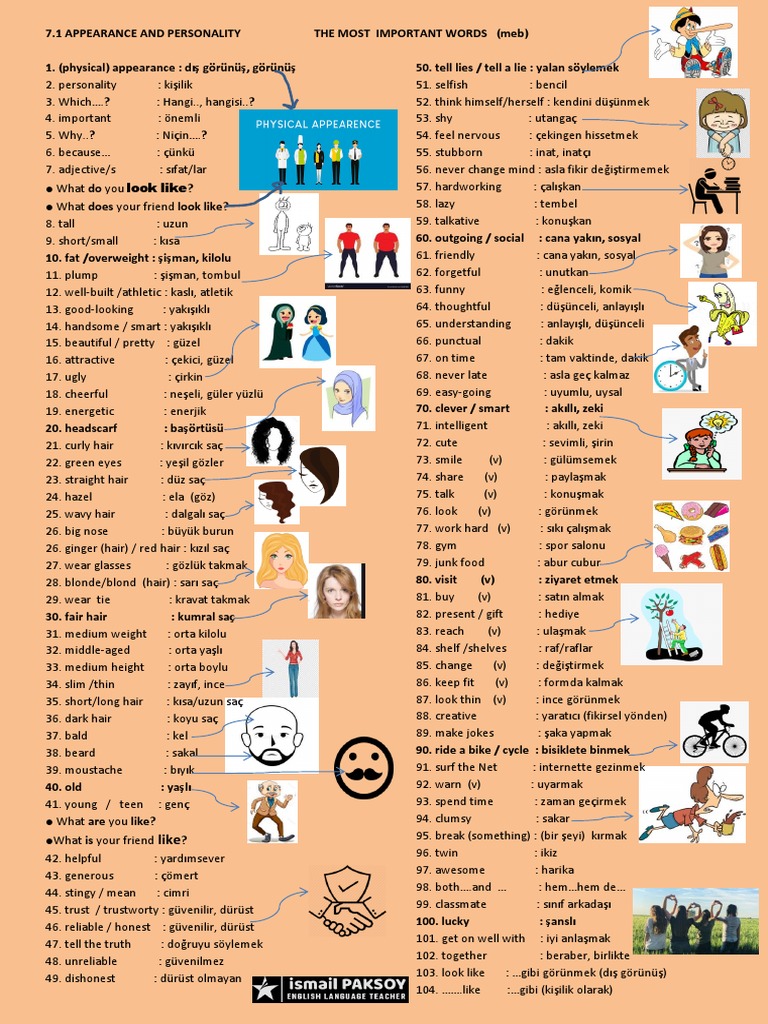 7.1 Appearance and Personality Word List by Ip | PDF