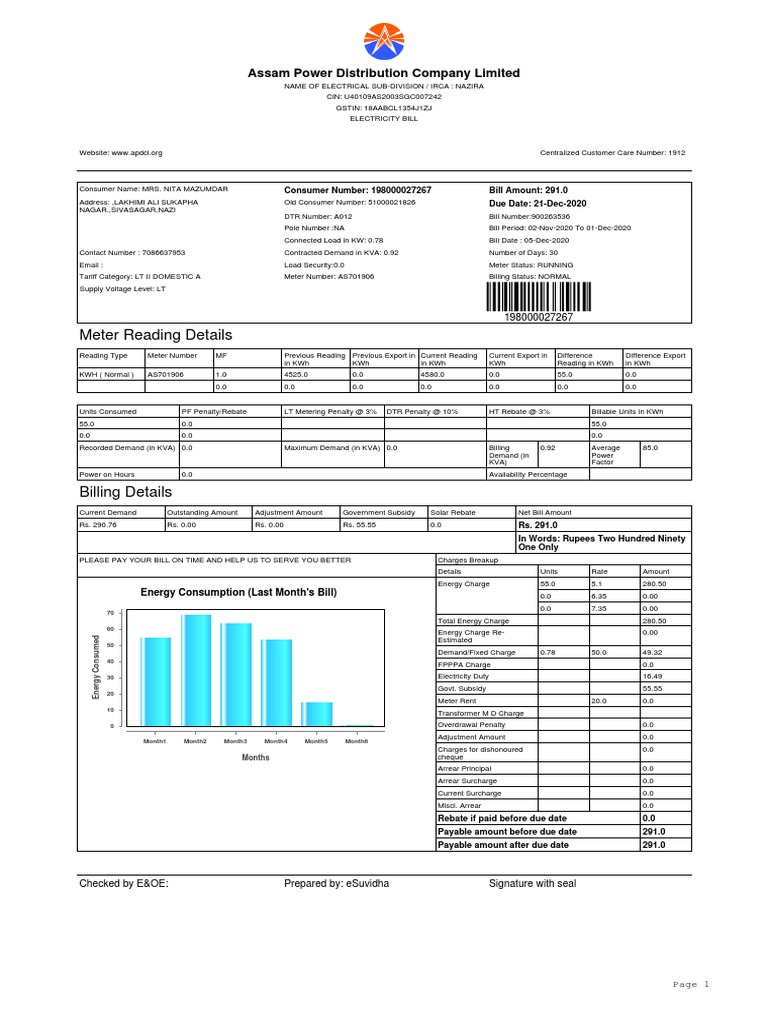 Meter Reading Details: Assam Power Distribution Company Limited | PDF ...