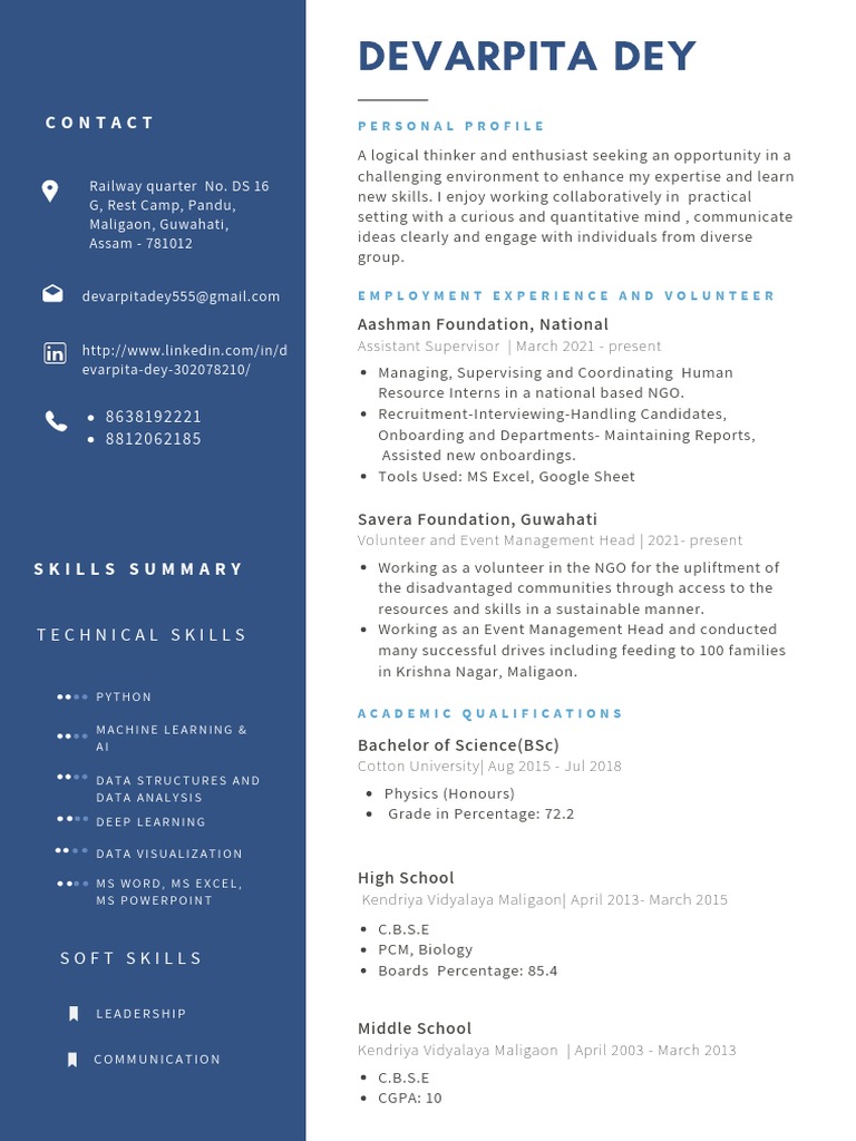 DEVARPITA DEY Resume Original | PDF | Machine Learning | Cognition