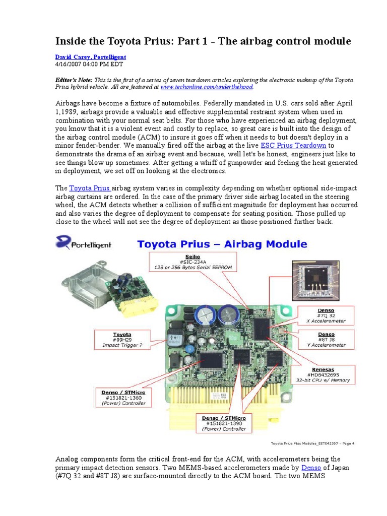 Inside The Toyota Prius Part 1 - The Airbag Control Module | PDF ...