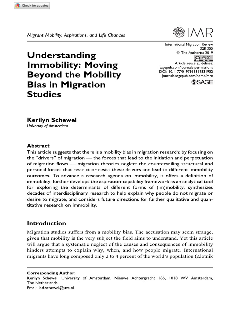 Understanding Immobility: Moving Beyond The Mobility Bias in Migration ...