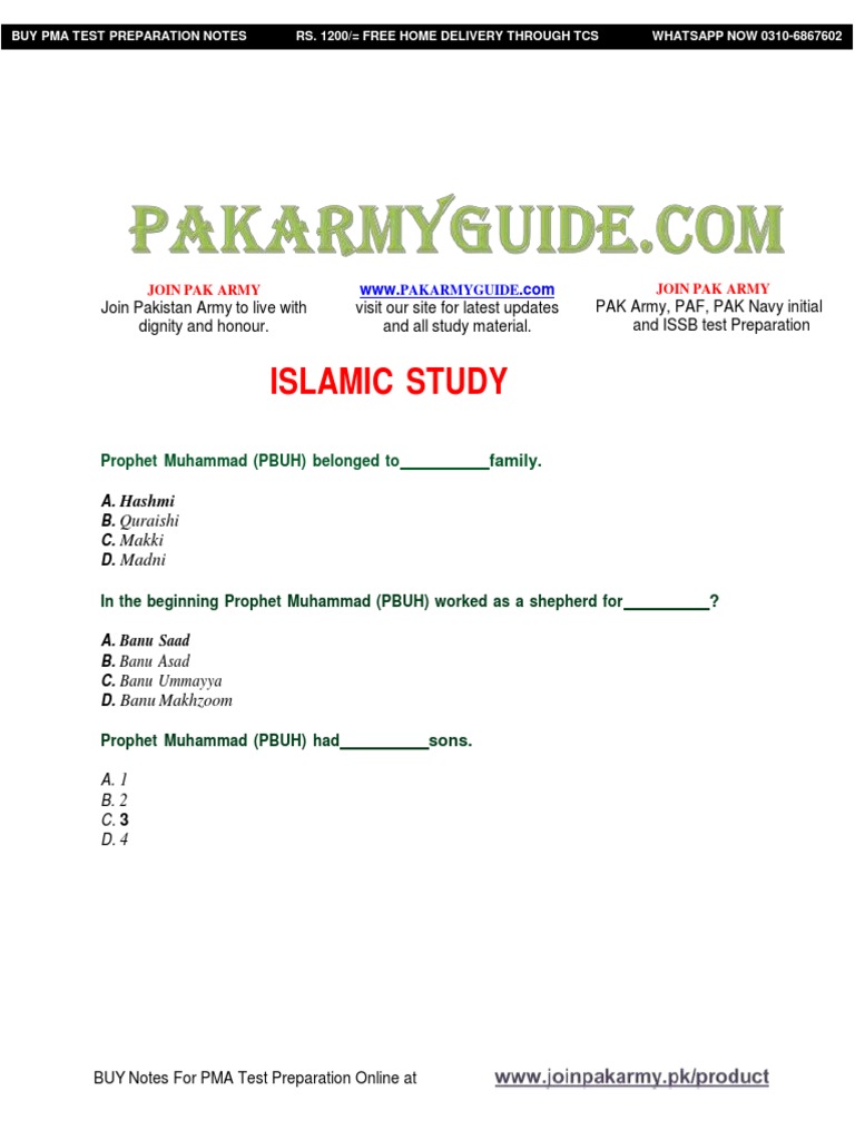 PMA Preparatiion Notes | PDF | Muhammad | Hajj
