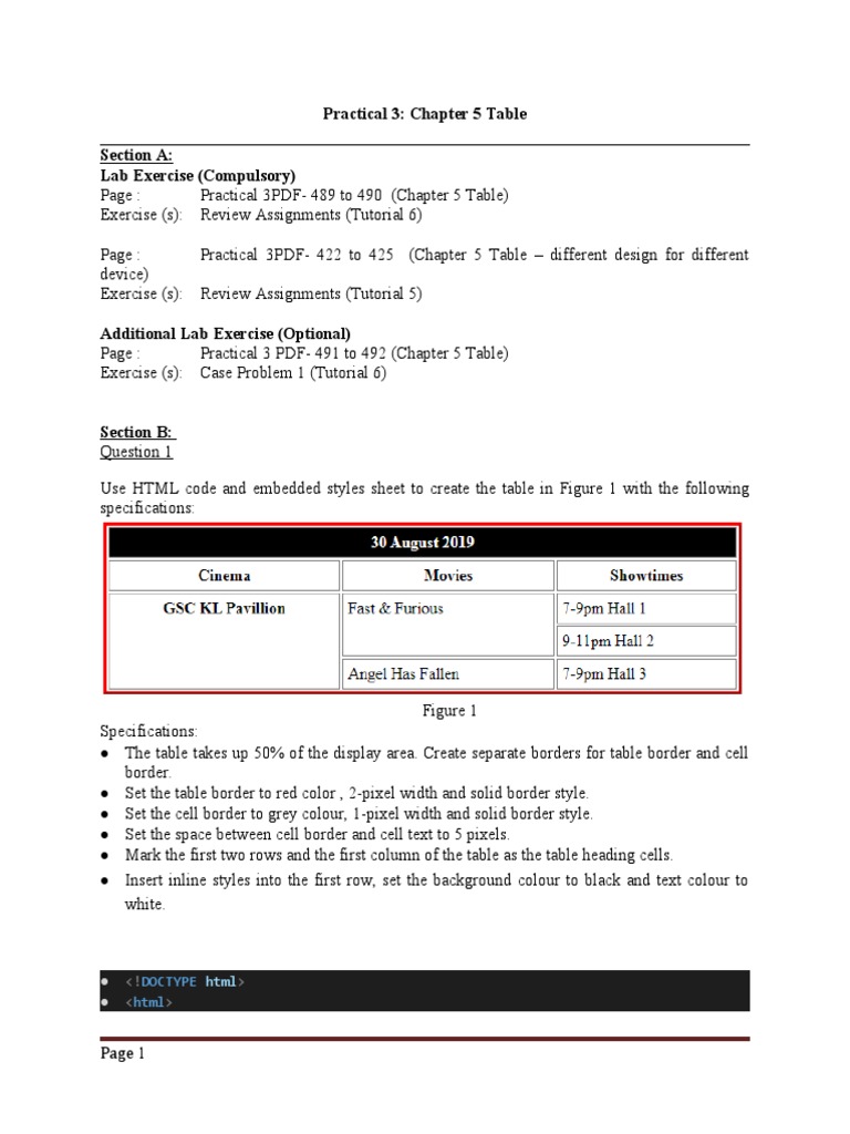 Practical 3: Chapter 5 Table Section A: Lab Exercise (Compulsory) | PDF ...