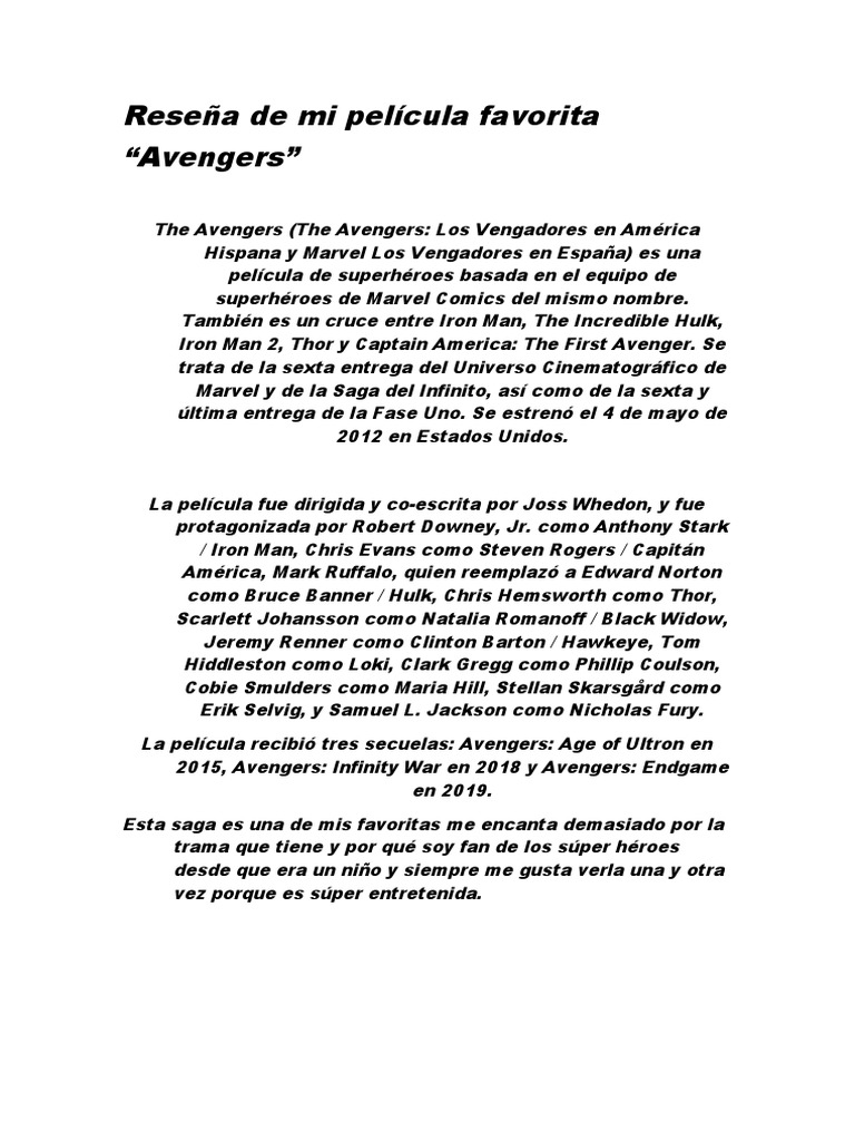 Reseña de "Avengers": Mi Favorita | PDF