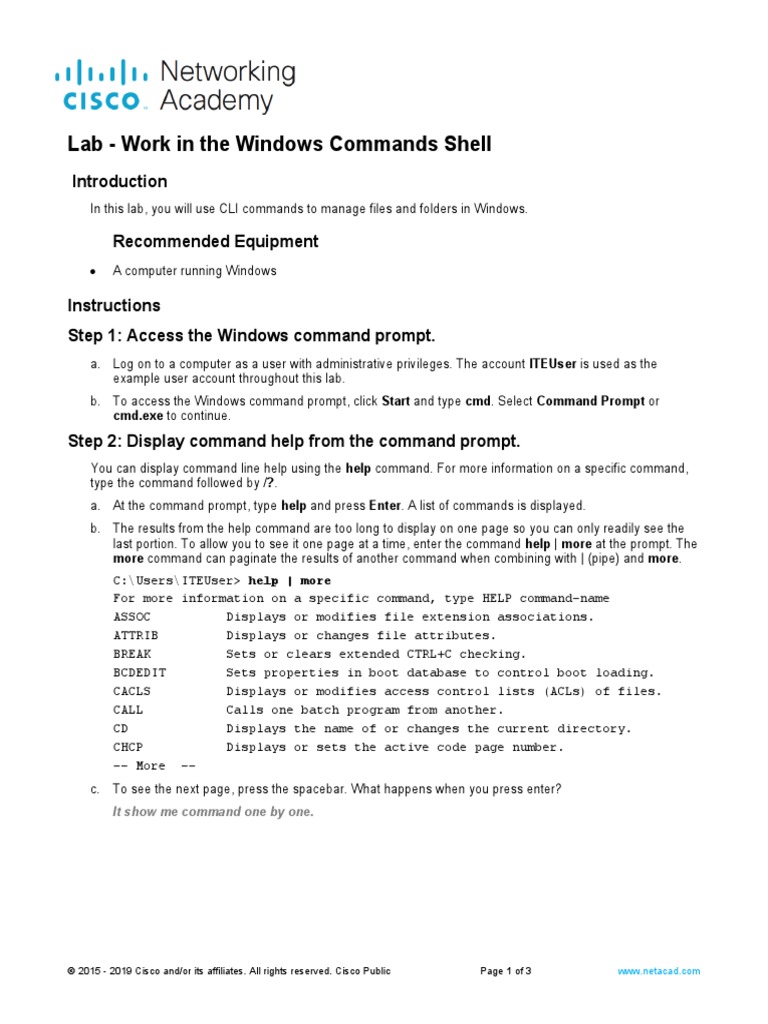 11 4 1 5 Lab Work In The Windows Command Shell Pdf Command Line Interface Computer File