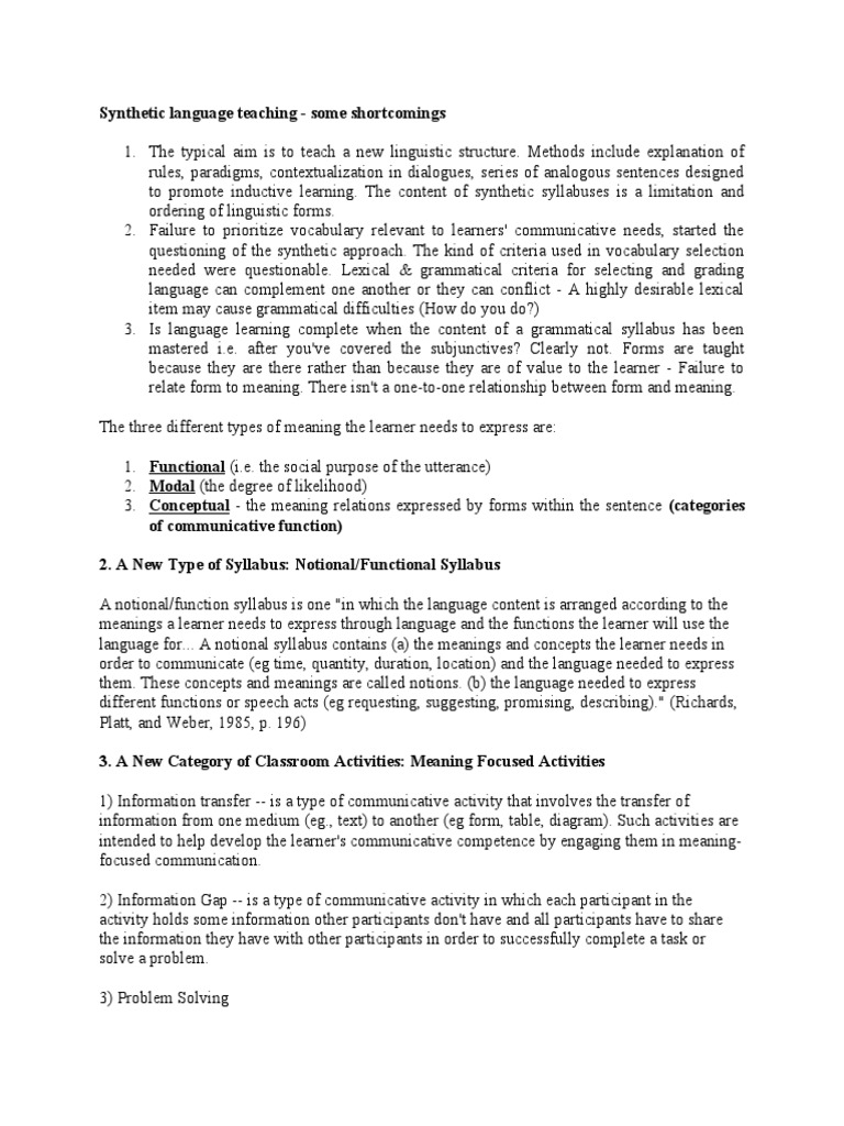 Synthetic language teaching shortcomings under 40 chars | PDF ...