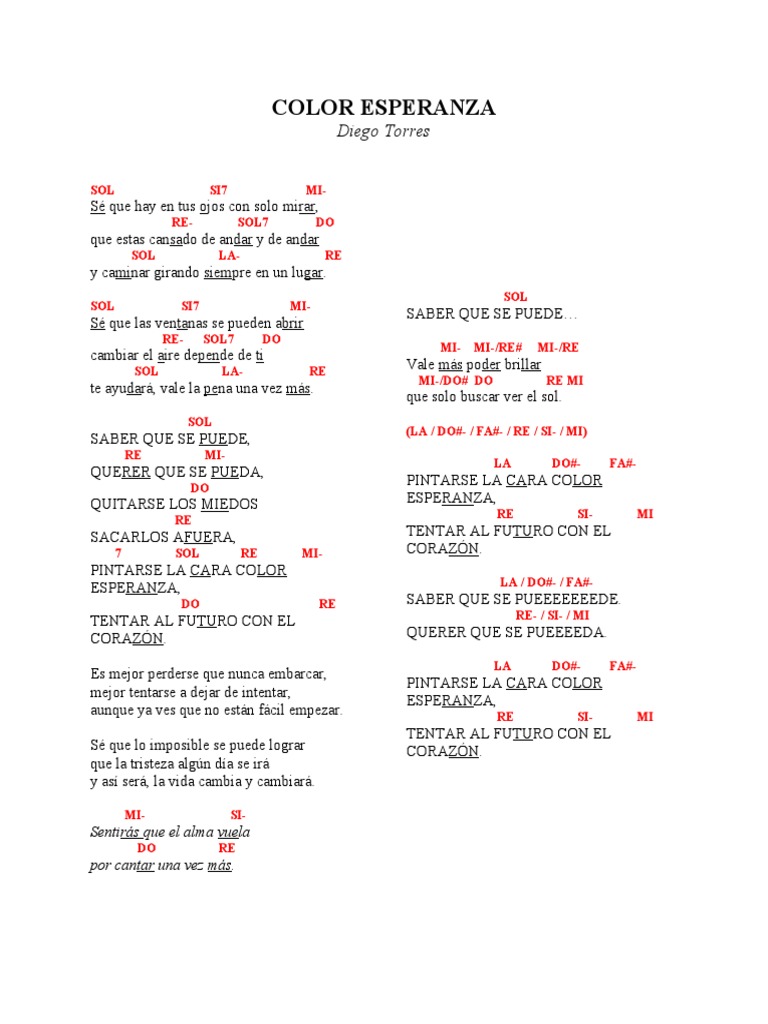 Letra y acordes de "Color Esperanza" | PDF