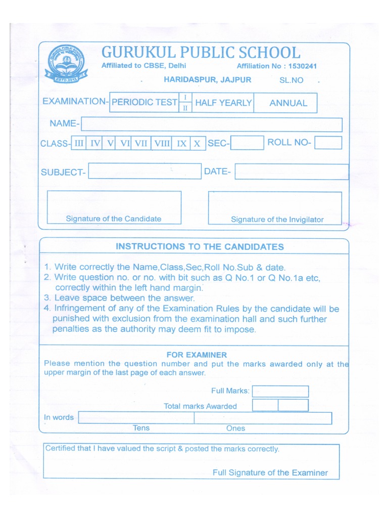Exam Answer Sheet | PDF