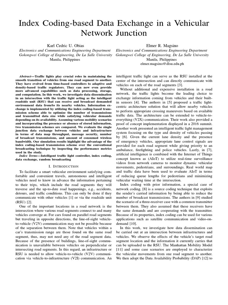 Index Coding-Based Data Exchange in A Vehicular Network Junction | PDF ...