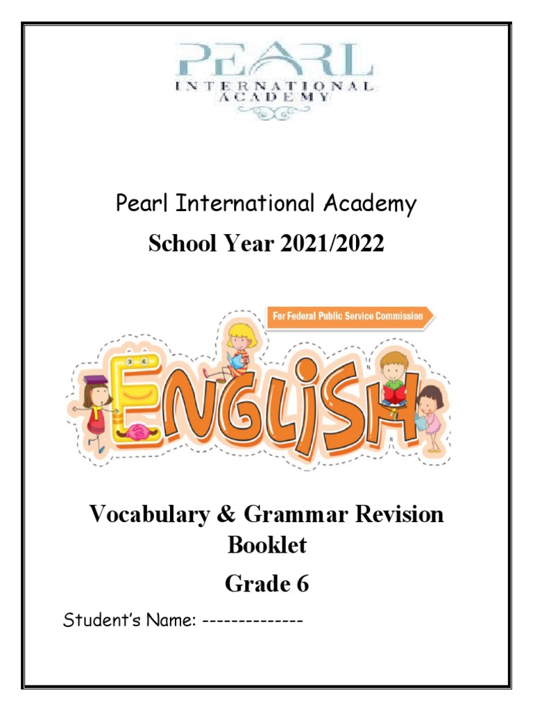 Student Vocabulary and Grammar Booklet: Grade 6 Holiday Memories and ...