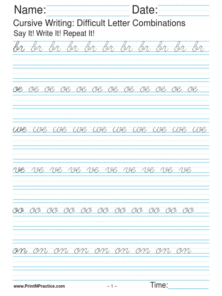 Cursive Writing Difficult Letter Combinations 1 | PDF
