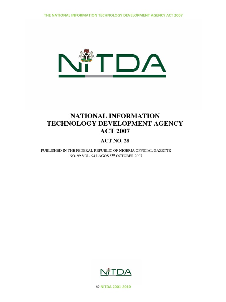 National Information Technology Development Agency ACT 2007 | PDF | Computer Data Storage ...