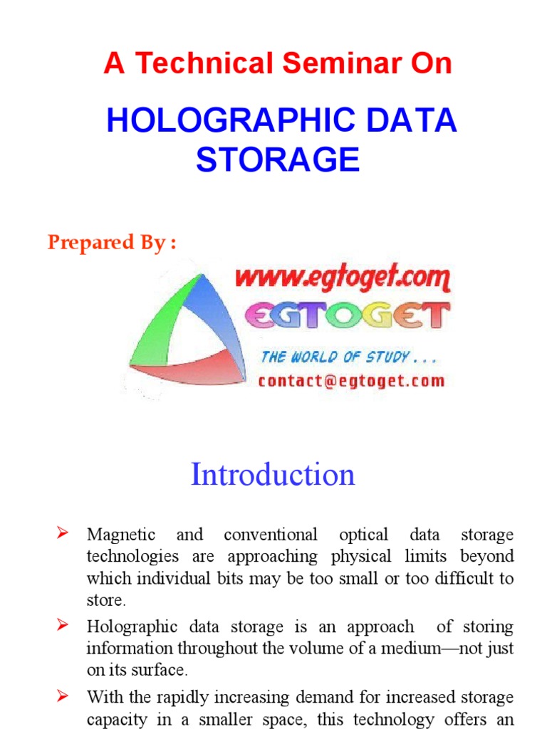 A Technical Seminar On: Holographic Data Storage | PDF | Holography | Computer Data Storage