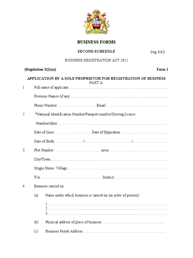 Bob Aston-Malawi Sole Biz Registration | PDF | Government | Government And Personhood