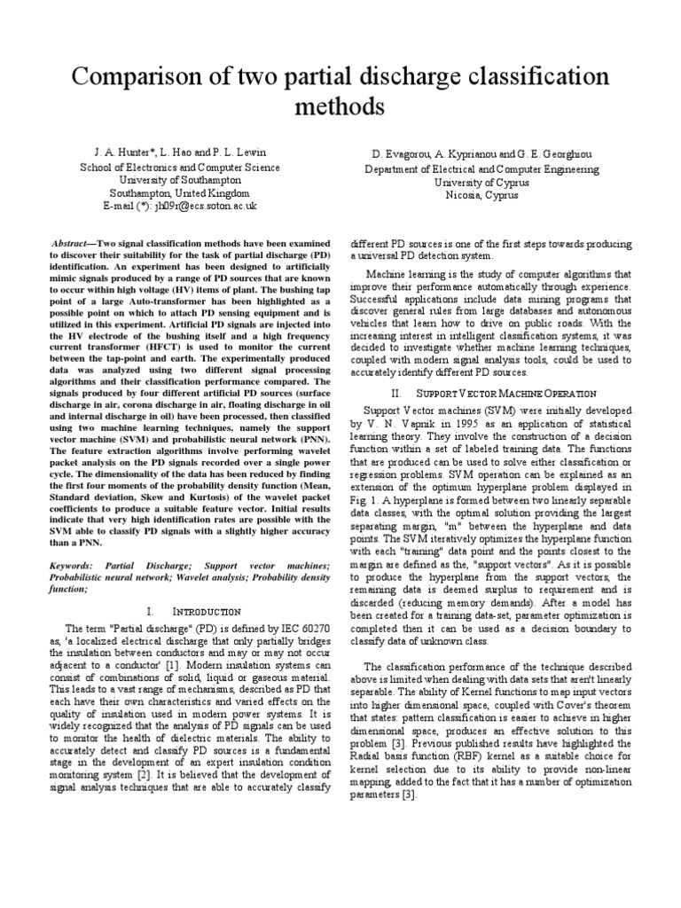 Comparison of Two Partial Discharge Classification Methods | PDF ...