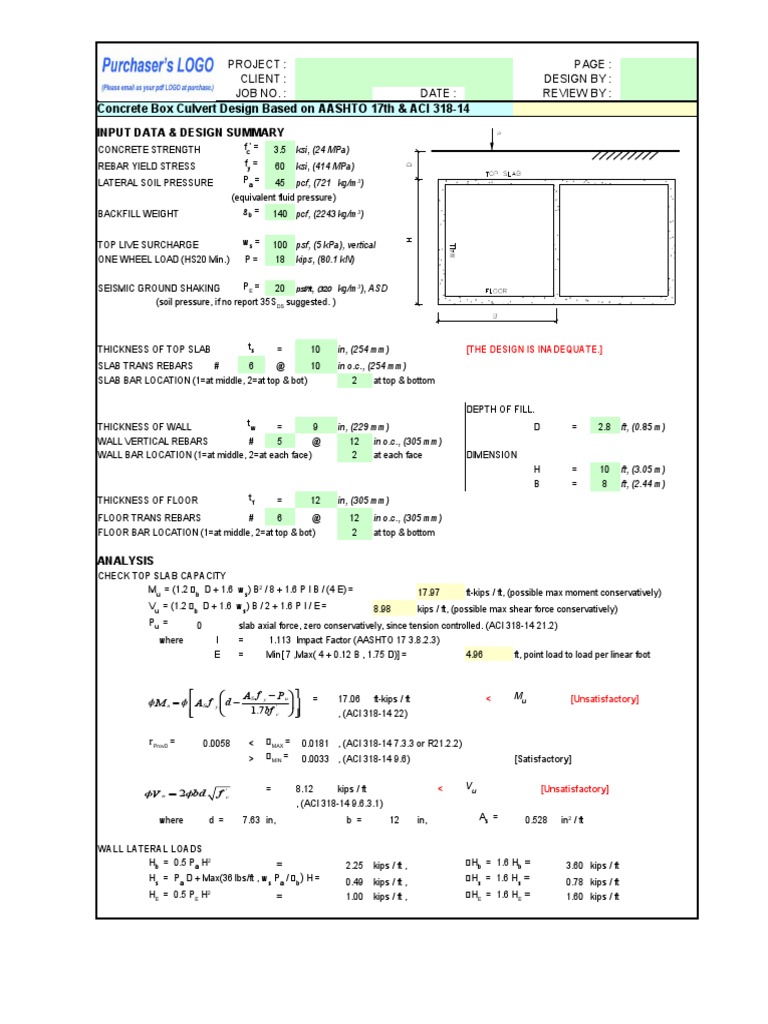 Concrete Box Culvert Design Based On AASHTO 17th & ACI 318-14 Input ...