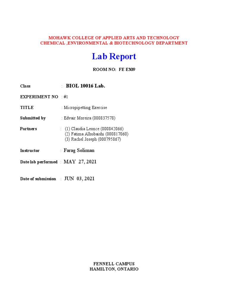 Report - #1 - Micropipetting Exercise | PDF | Ultraviolet–Visible Spectroscopy | Absorbance