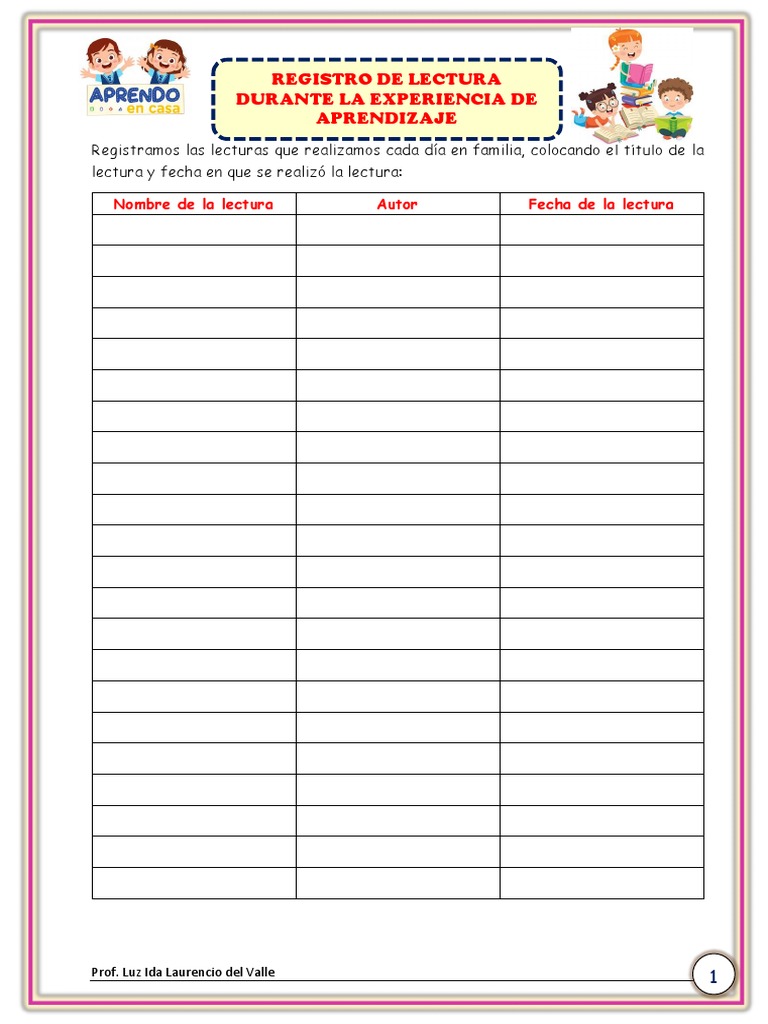Registro de Lectura Familiar Diario | PDF