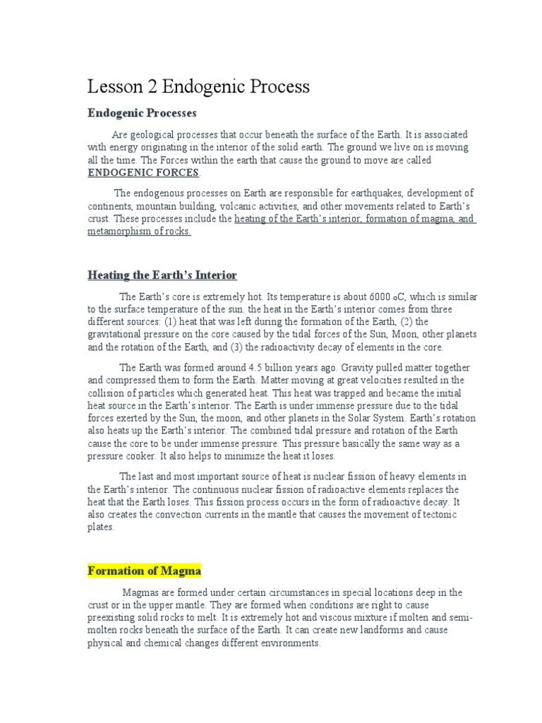 Lesson 2 Endogenic Process | PDF | Magma | Earth