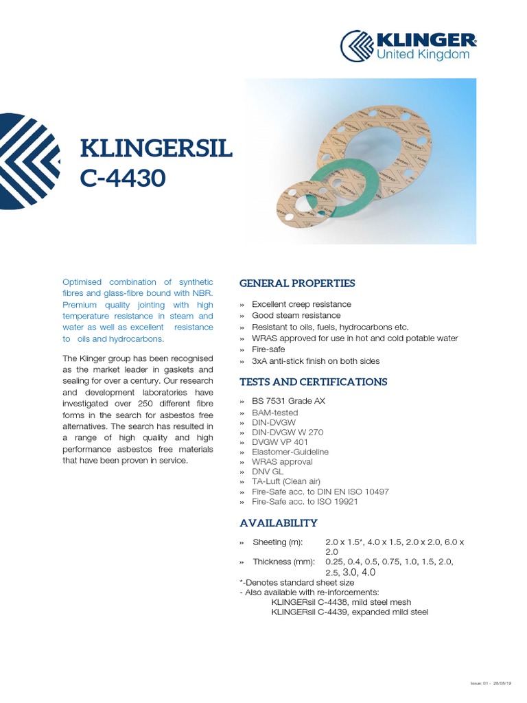 Klingersil C-4430: General Properties | PDF | Density | Materials