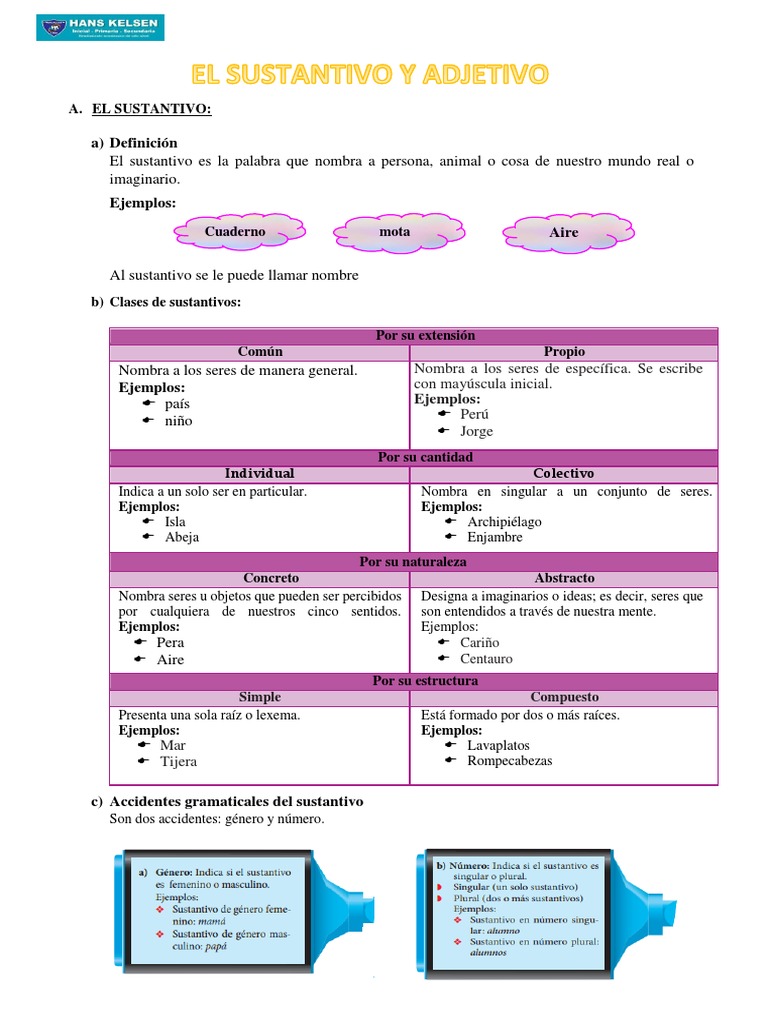 El Sustantivo y Adjetivo | PDF | Adjetivo | Sustantivo