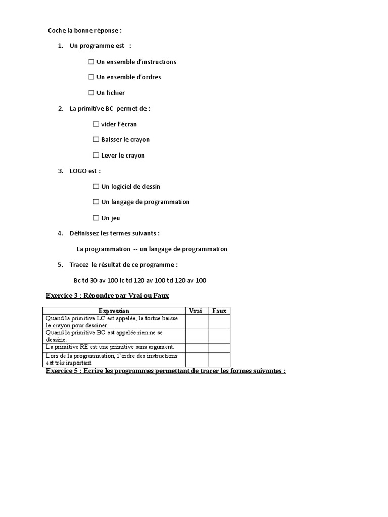 Exercices Xlogo | PDF