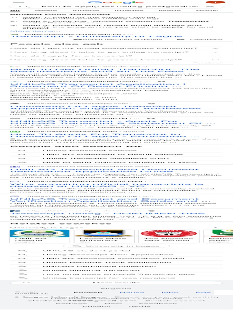 How To Apply For Unilag Postgraduate Transcript - Google Search | PDF | World Wide Web ...